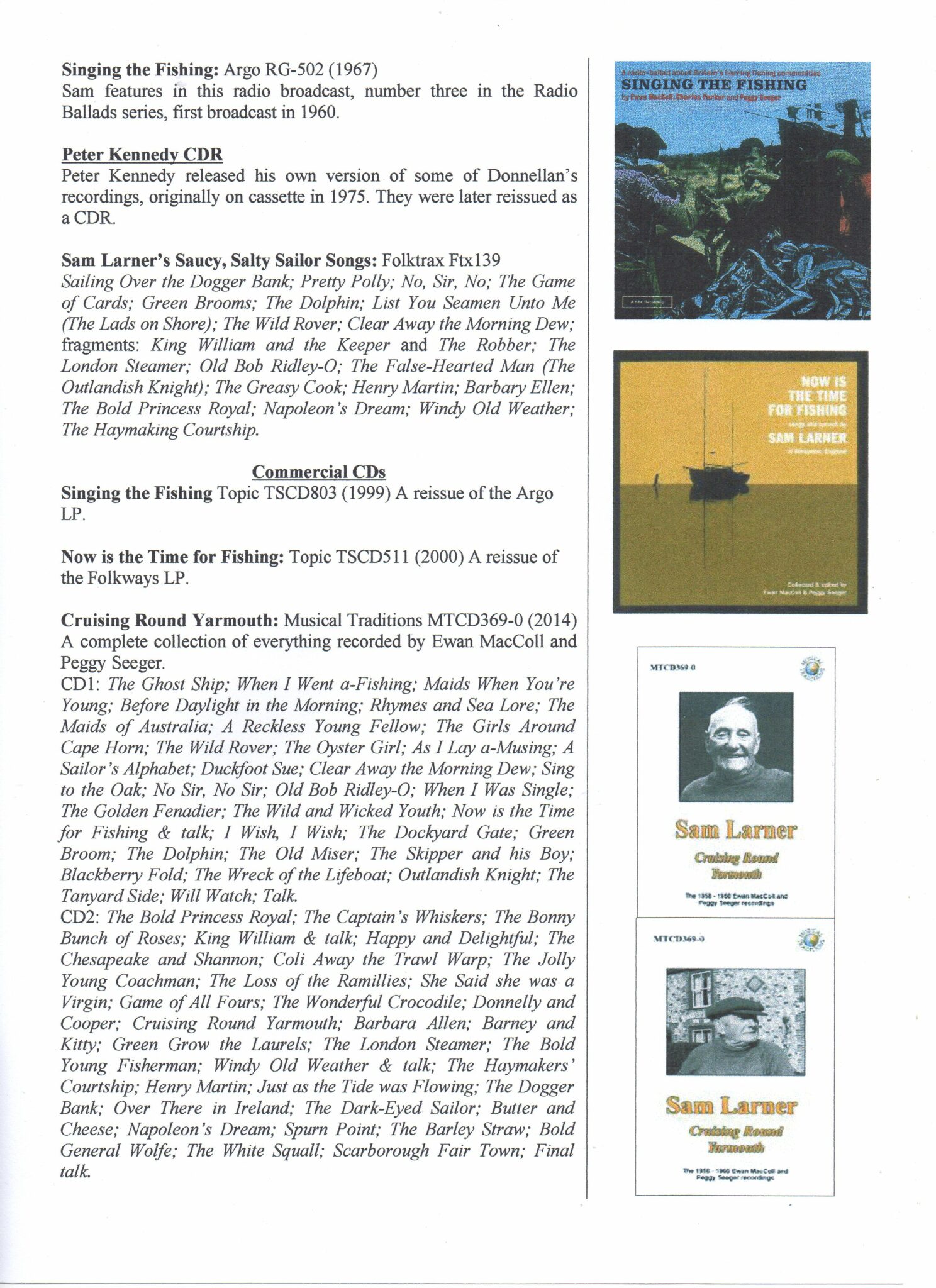 Sam Larner - Discograhpy - East Anglian Traditional Music Trust